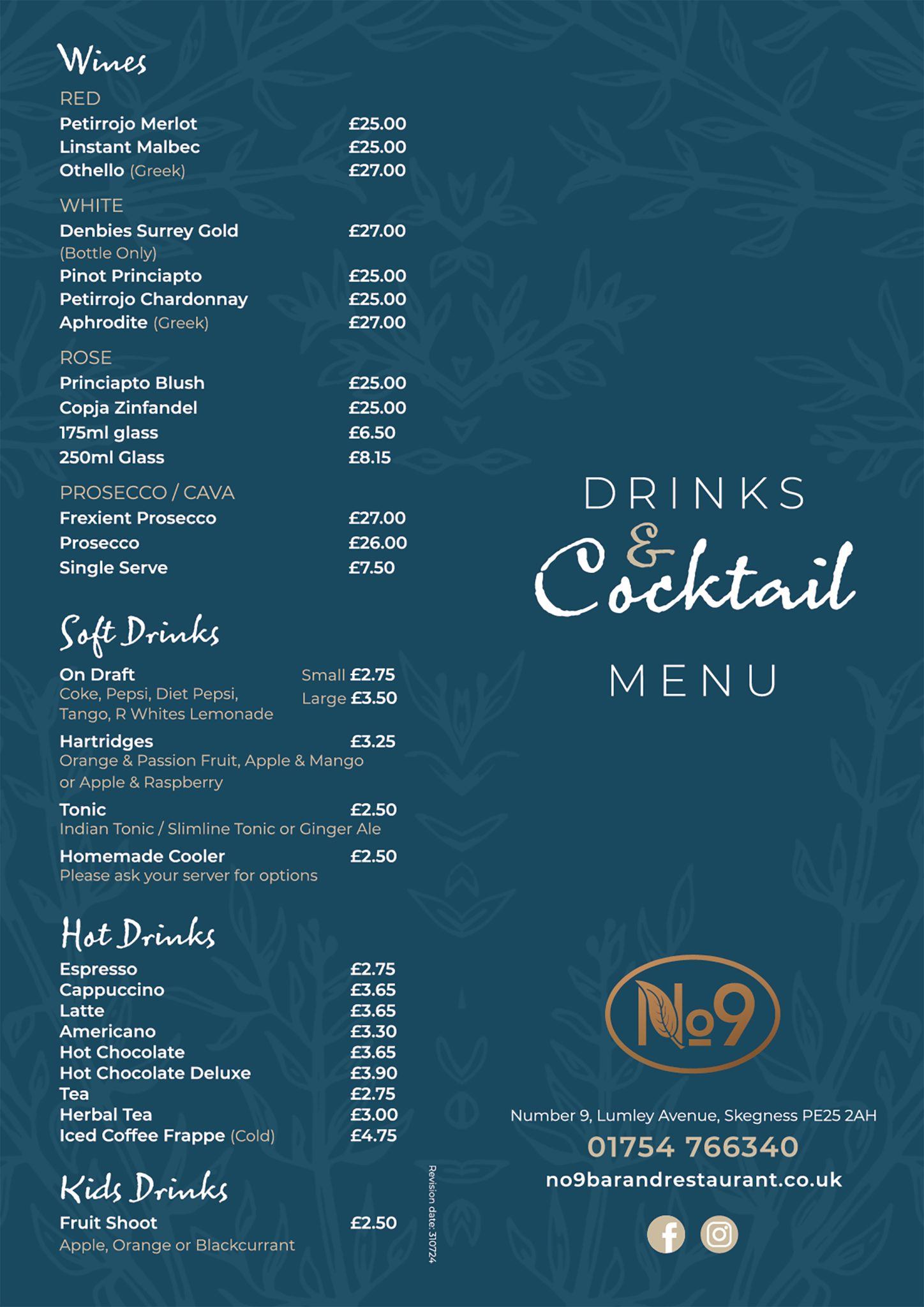 Menus - No9 Bar & Restaurant